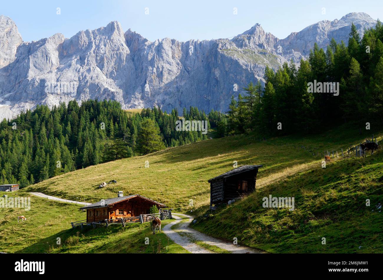 alpine village by the foot of Dachstein mountain in the Austrian Alps ...