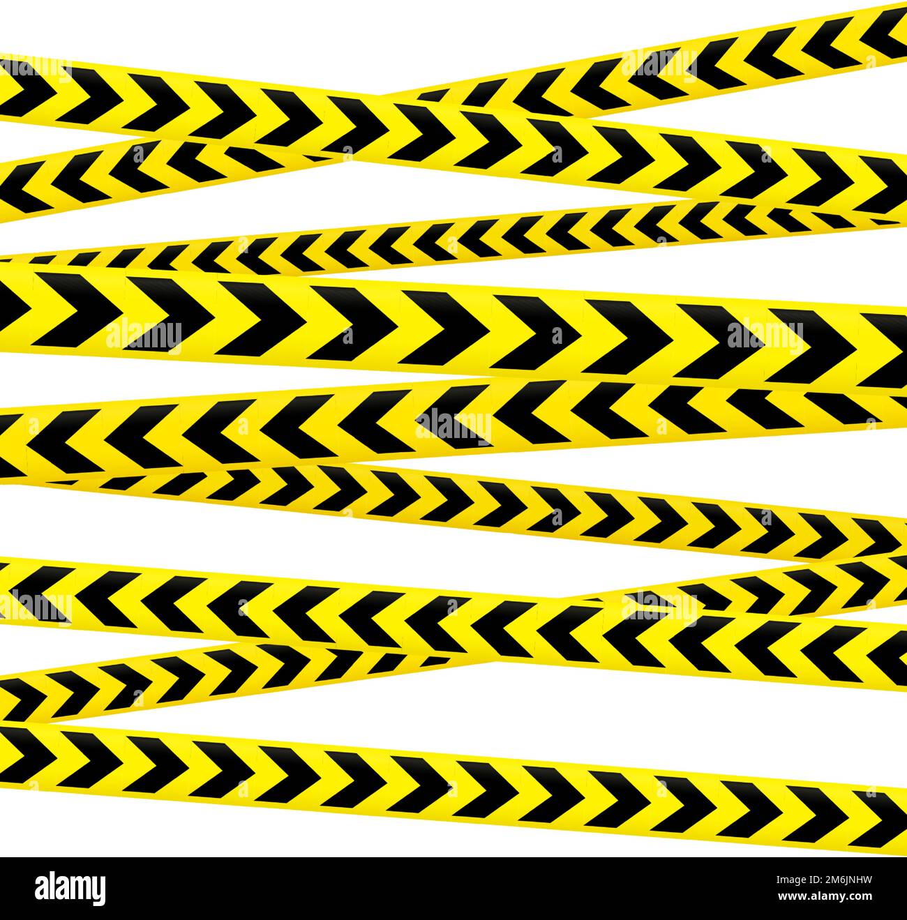 Crossed caution tape set. Yellow and black warning stripes. Repeated ...