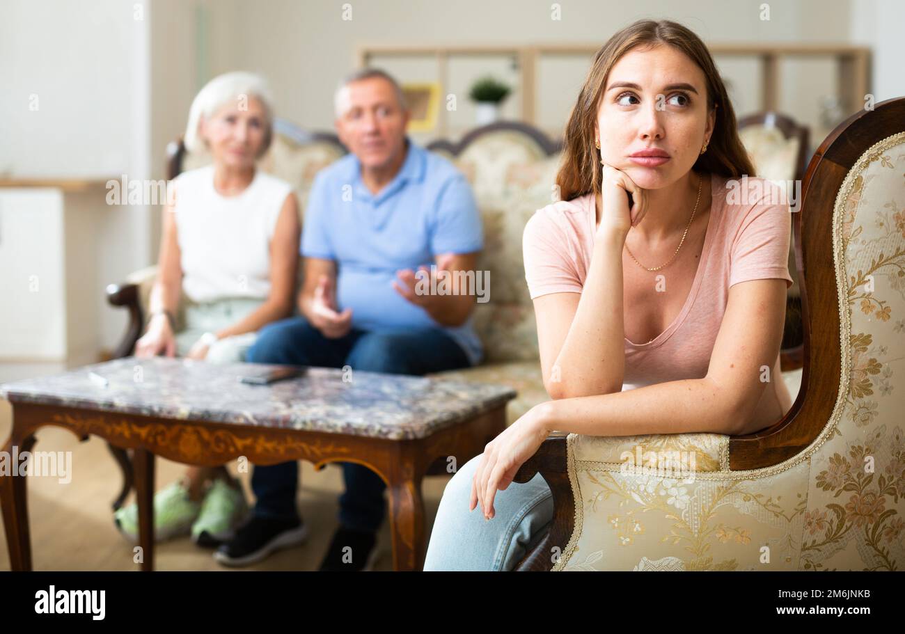 Upset adult daughter turned away from elderly parents scolding her ...