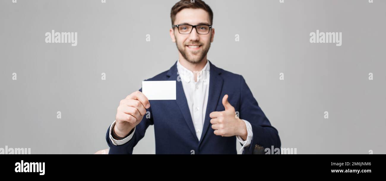 Business Concept - Portrait Handsome Business man showing name card ...