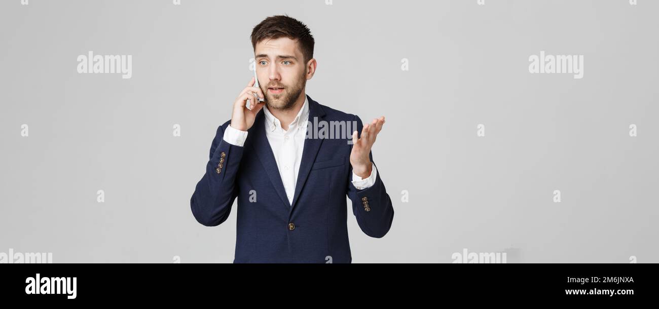 Business Concept - Portrait young handsome angry business man in suit ...