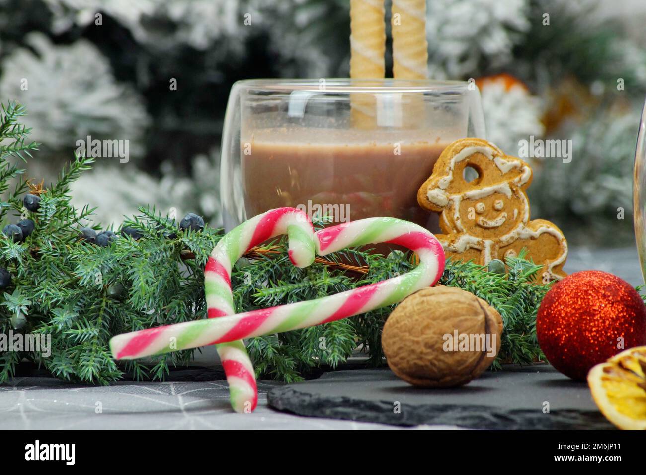 A cup of hot chocolate for a loving heart in the cold winter season for Valentine's Day. The ...