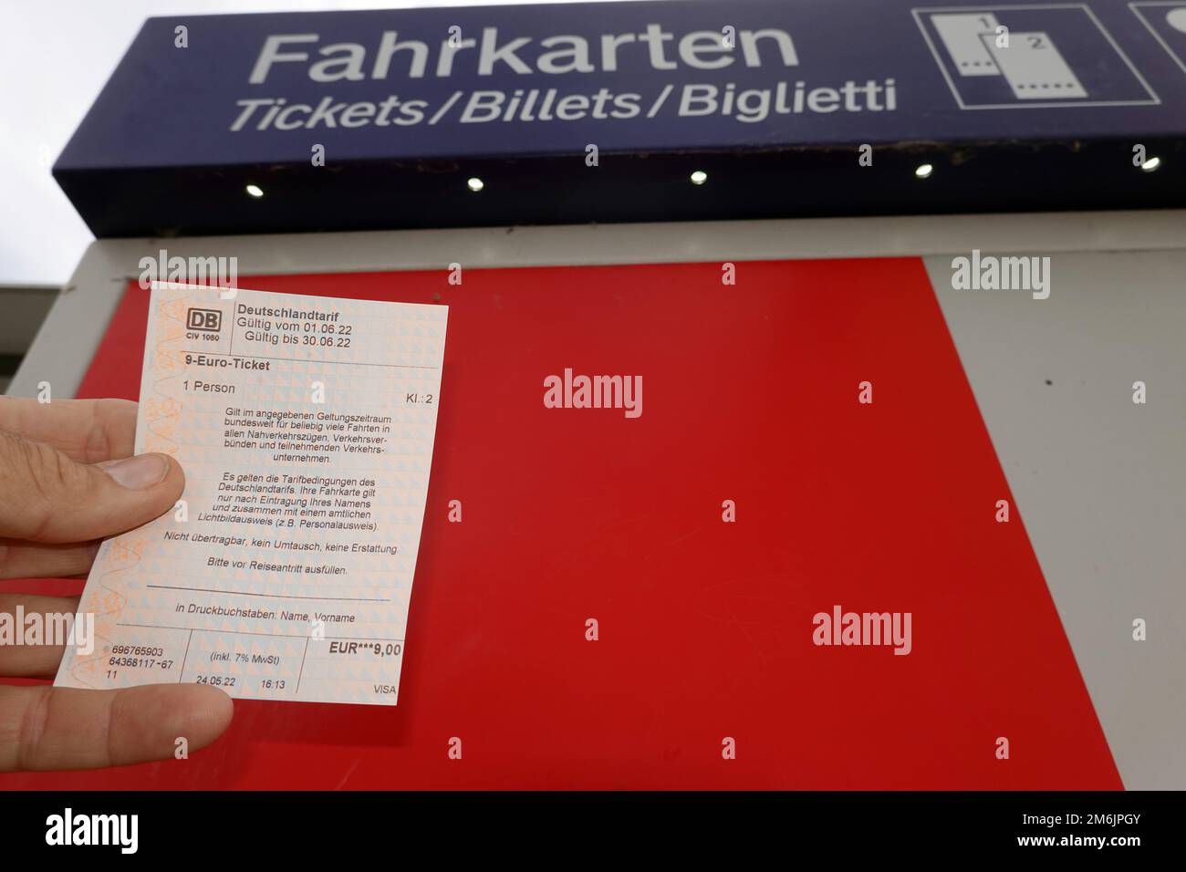 9-Euro ticket from the Deutsche Bahn ticket vending machine - symbol ...
