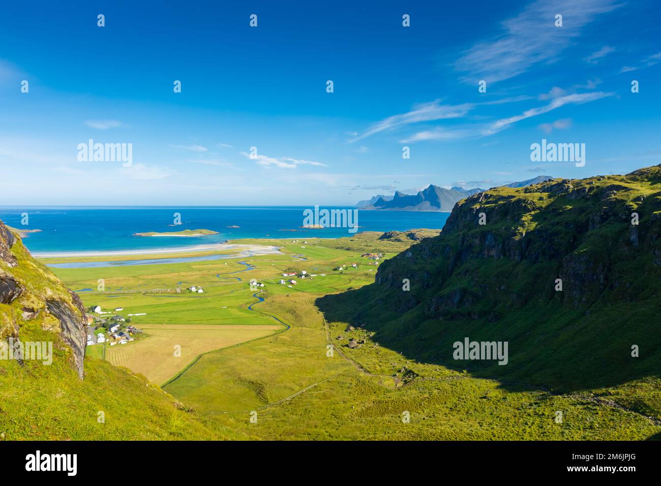 Beautiful landscape of the Lofoten Island from Ryten Mount, Norway ...