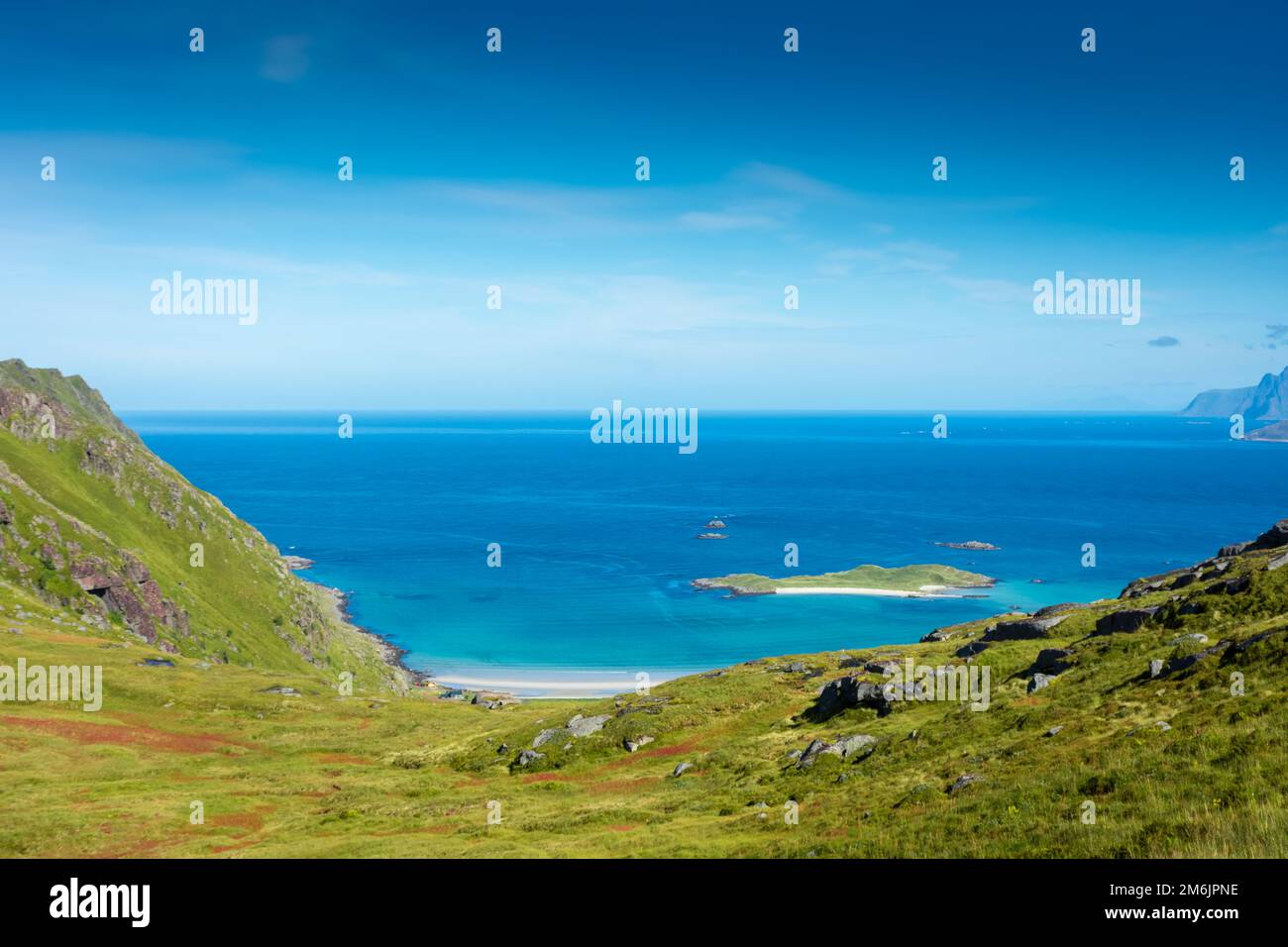 Beautiful landscape of the Lofoten Island from Ryten Mount, Norway ...