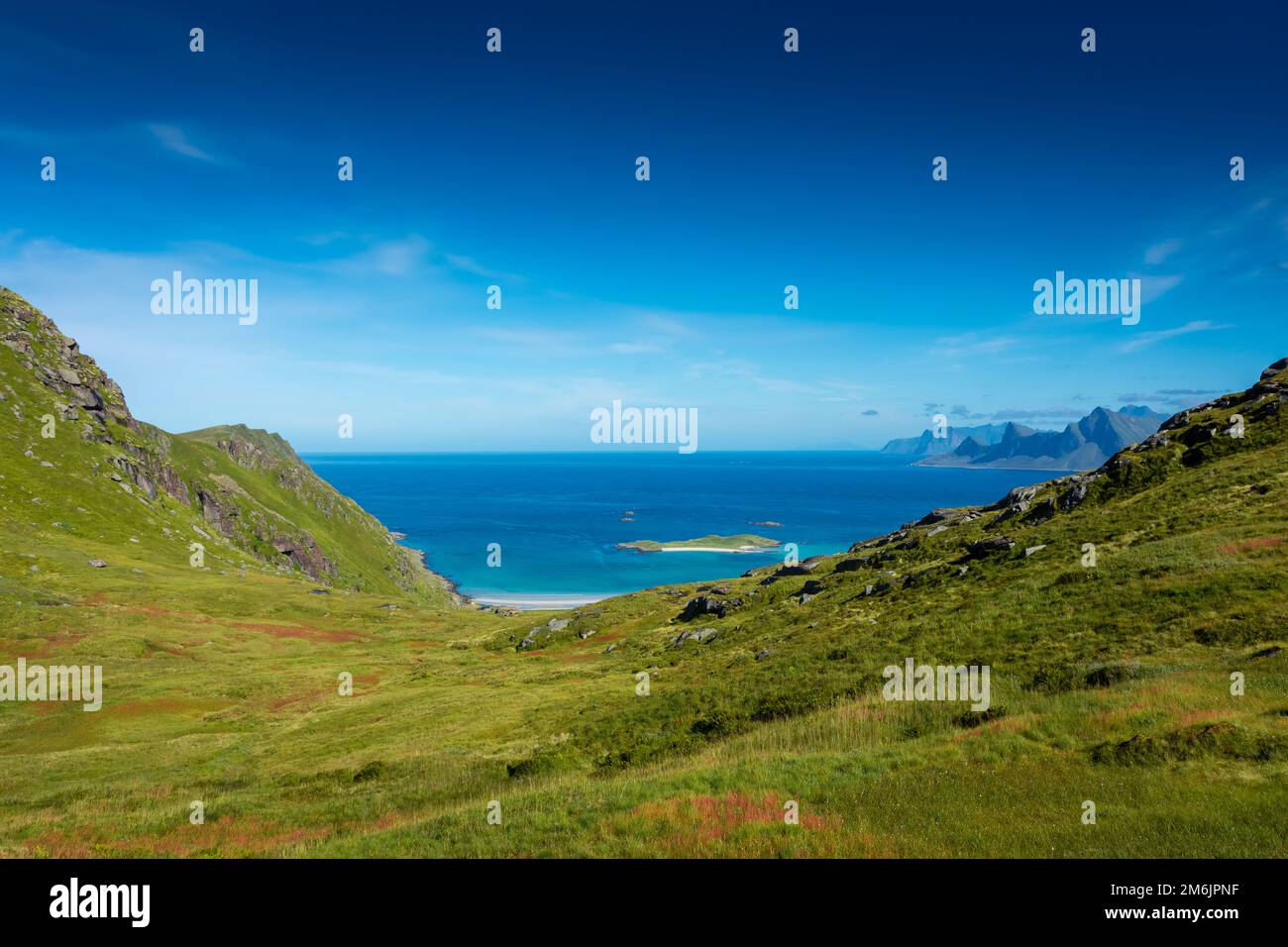 Beautiful landscape of the Lofoten Island from Ryten Mount, Norway ...