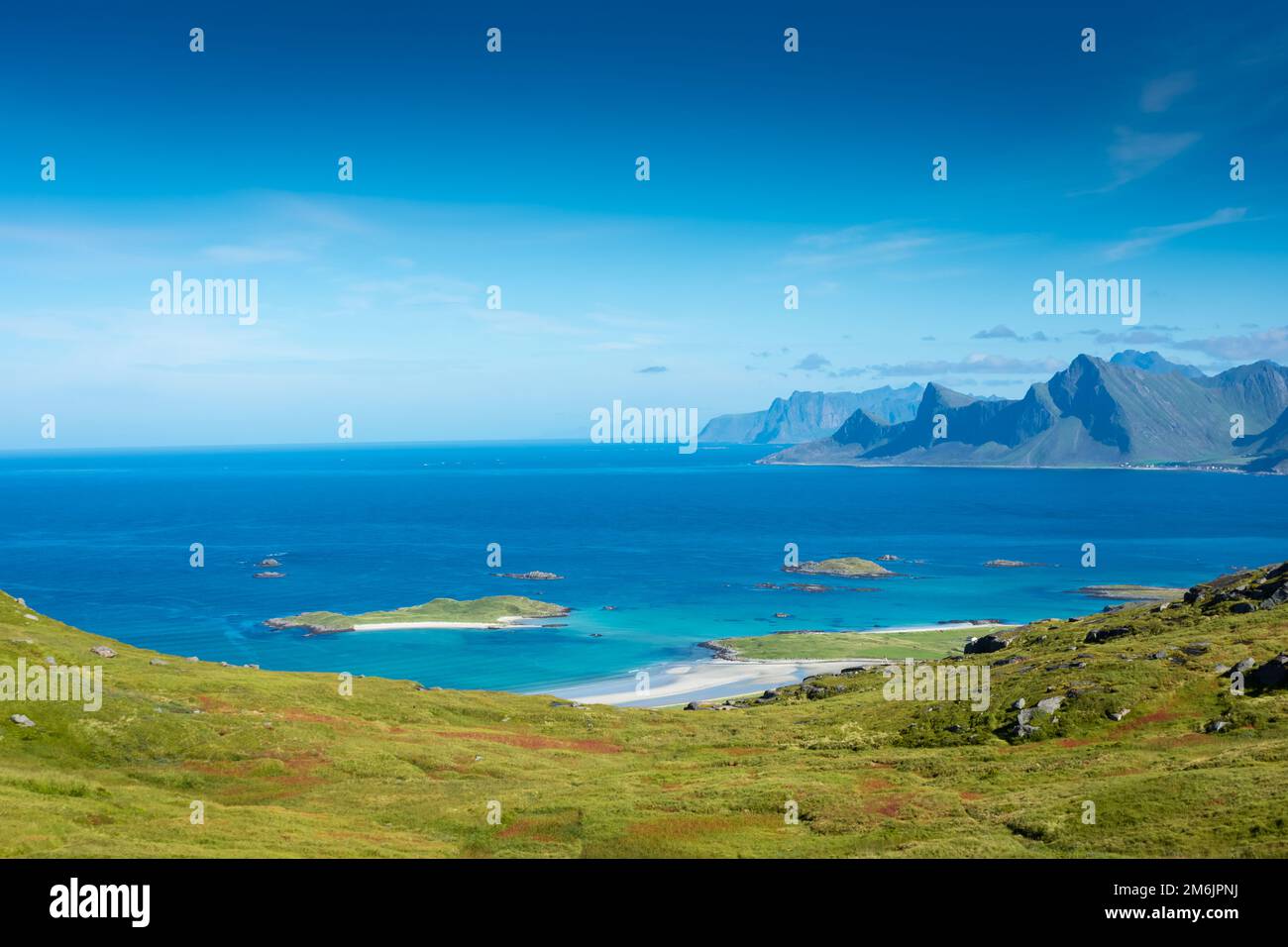 Beautiful landscape of the Lofoten Island from Ryten Mount, Norway ...