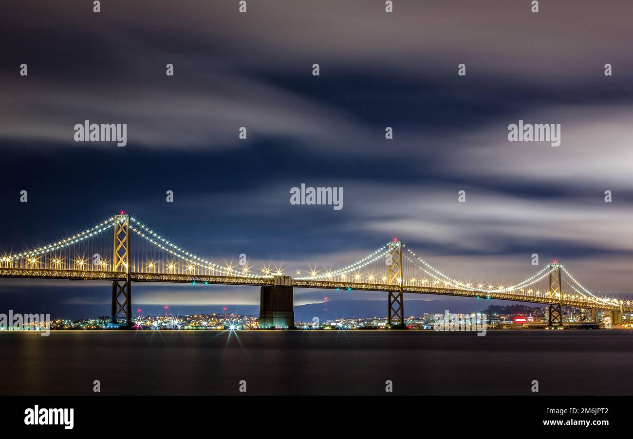 Bay Bridge San Francisco Skyline at Night Stock Photo - Alamy