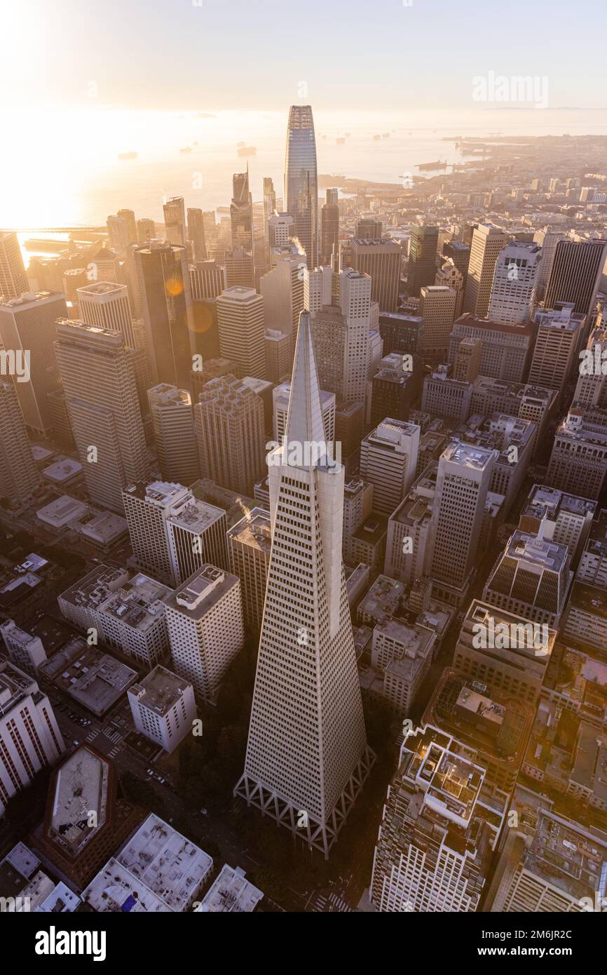 Transamerica Downtown San Francisco Skyline Sunrise Aerial Photo Stock ...