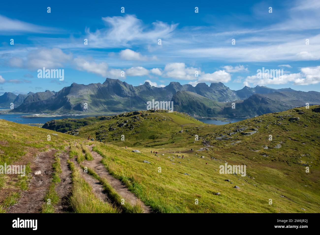 Hiking trail of Mount Ryten to go to Kvalvika Beach in the Lofoten ...