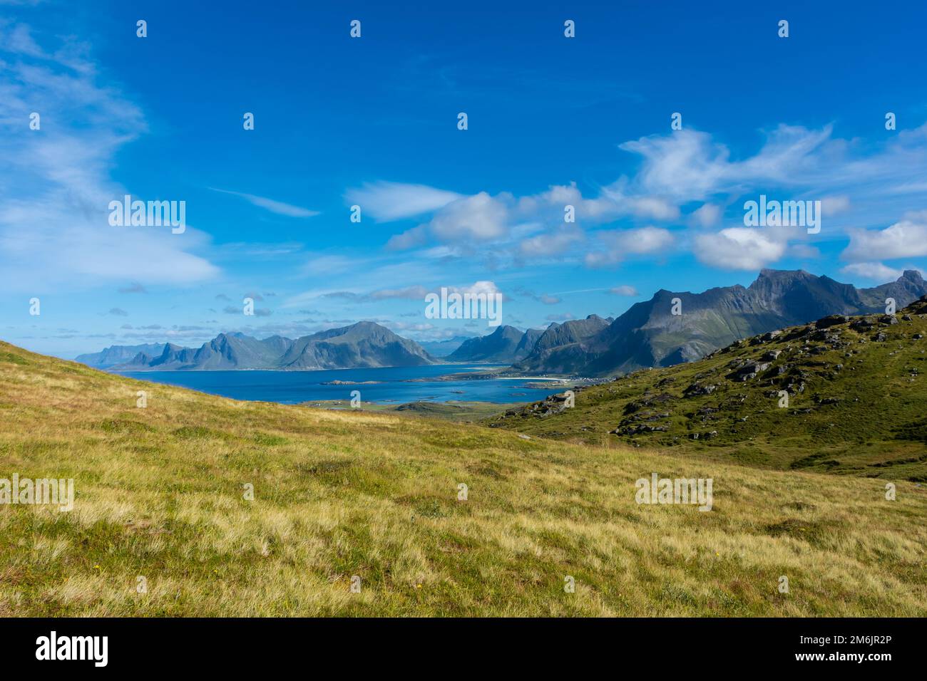 Hiking trail of Mount Ryten to go to Kvalvika Beach in the Lofoten ...