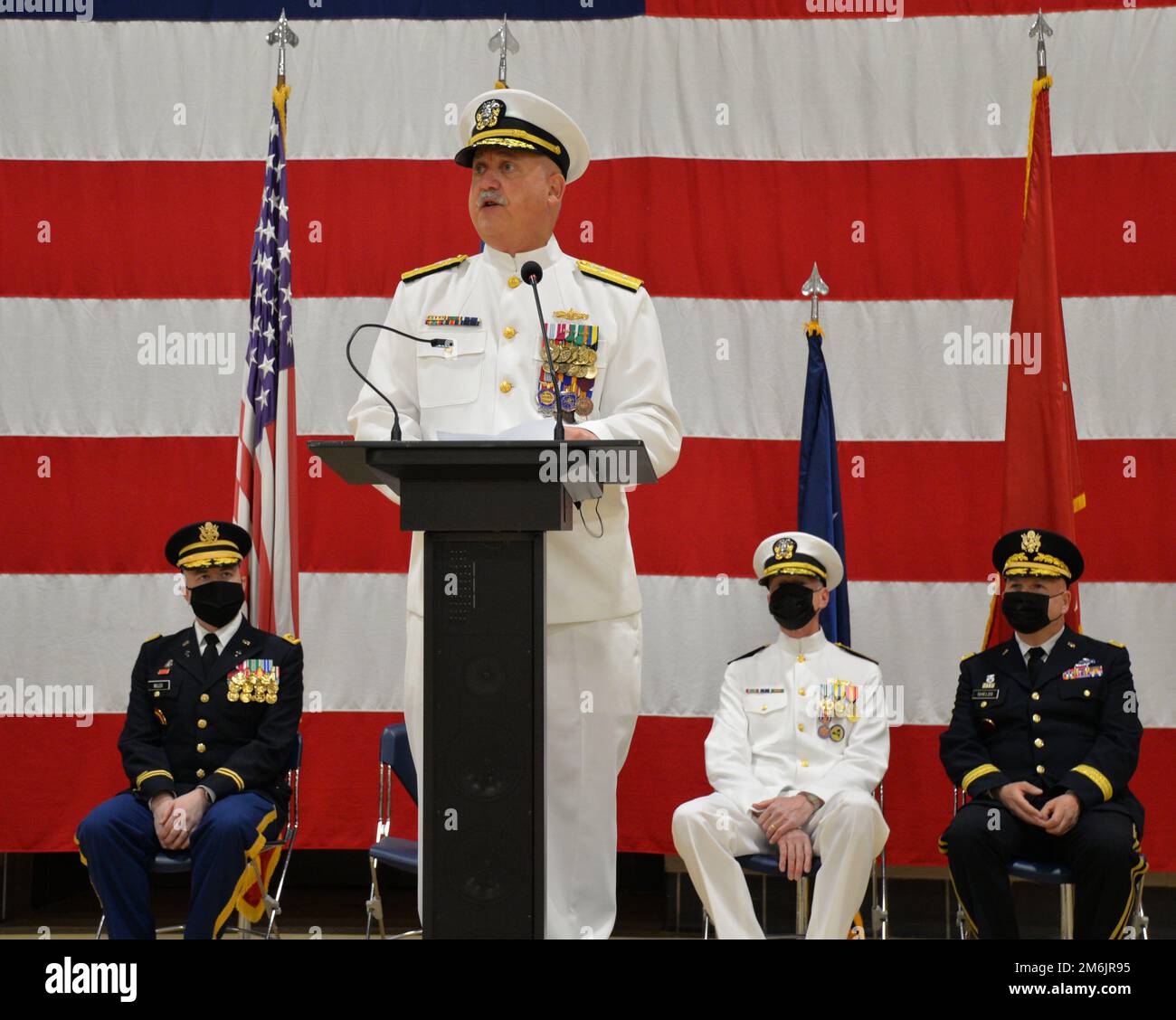 New York Rear Admiral Lawrence Weill, speaks after taking command of ...