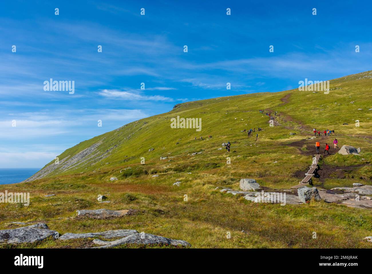 Hiking trail of Mount Ryten to go to Kvalvika Beach in the Lofoten ...