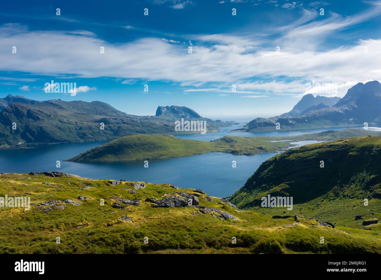 Beautiful landscape of the Lofoten Island from Ryten Mount, Norway ...