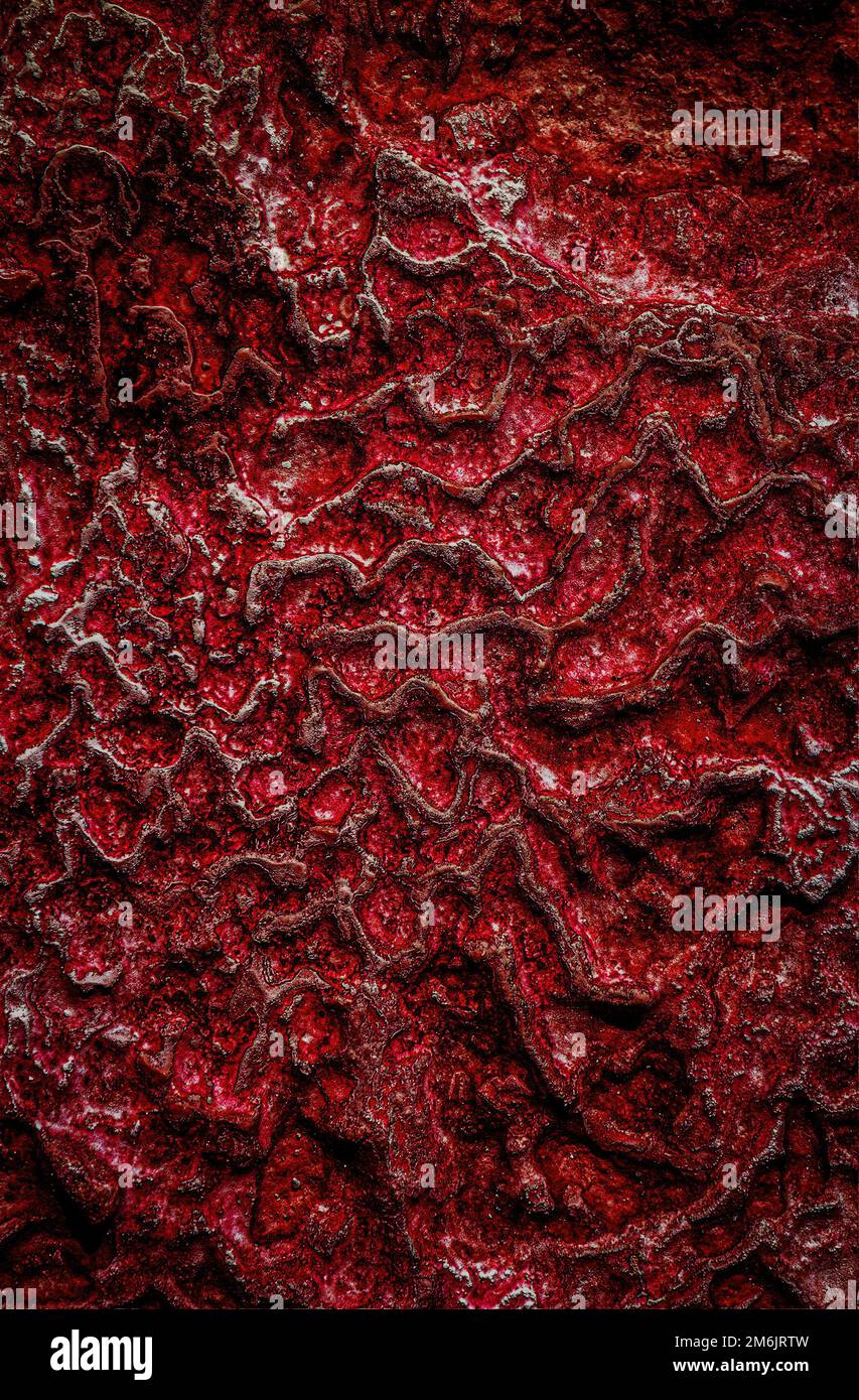 Red stone texture covered with calcium deposits. Pamukale texture Stock ...