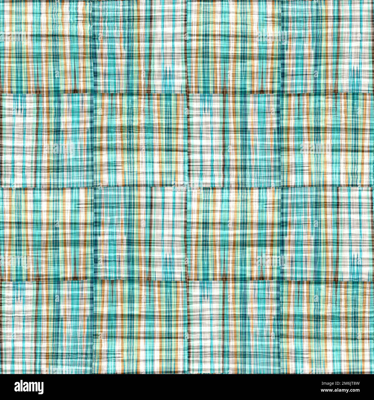 Teal rustic coastal beach house check fabric tile. Seamless sailor ...