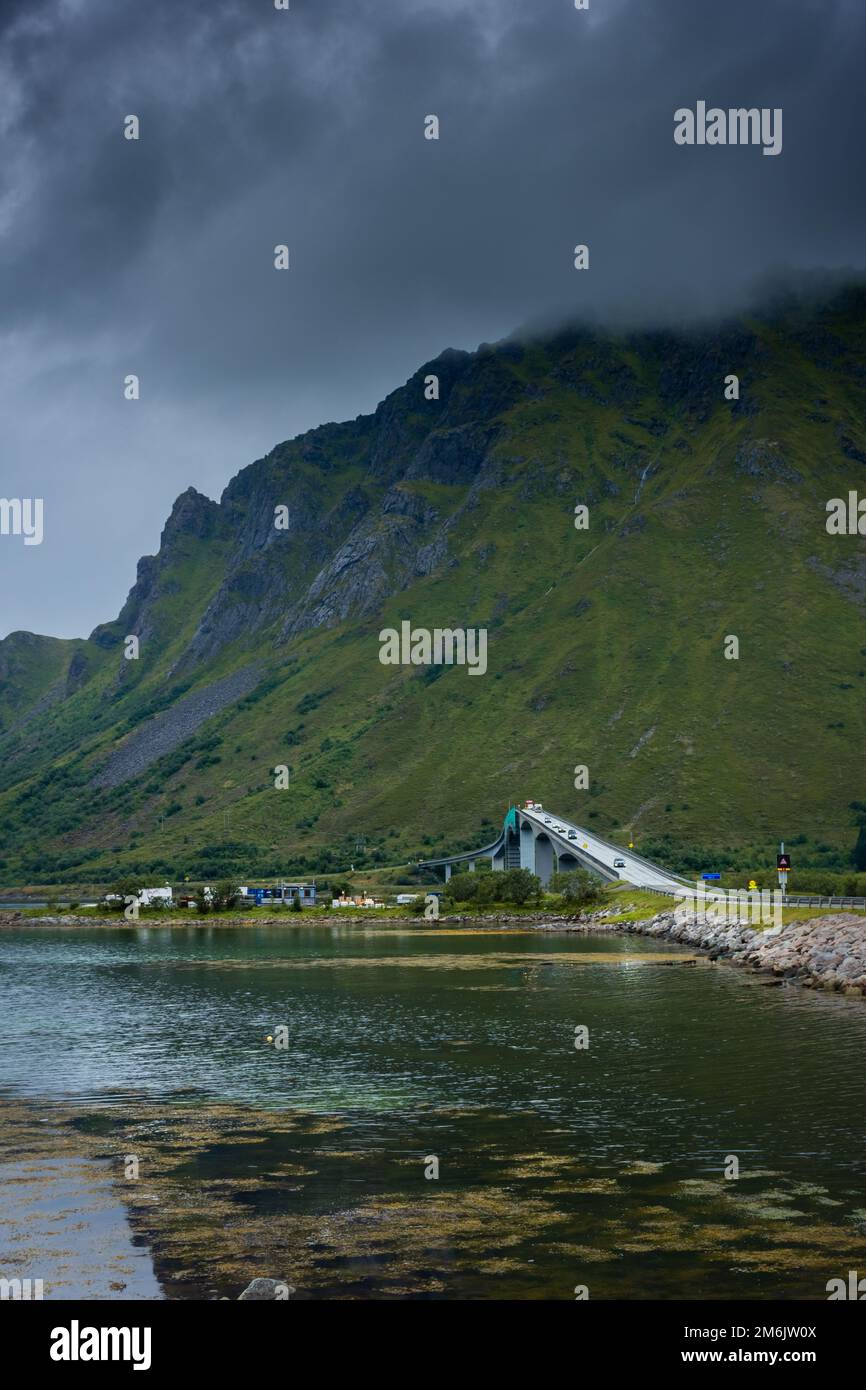Landscape of the fjord around Svolvaer, main city of the Lofoten ...