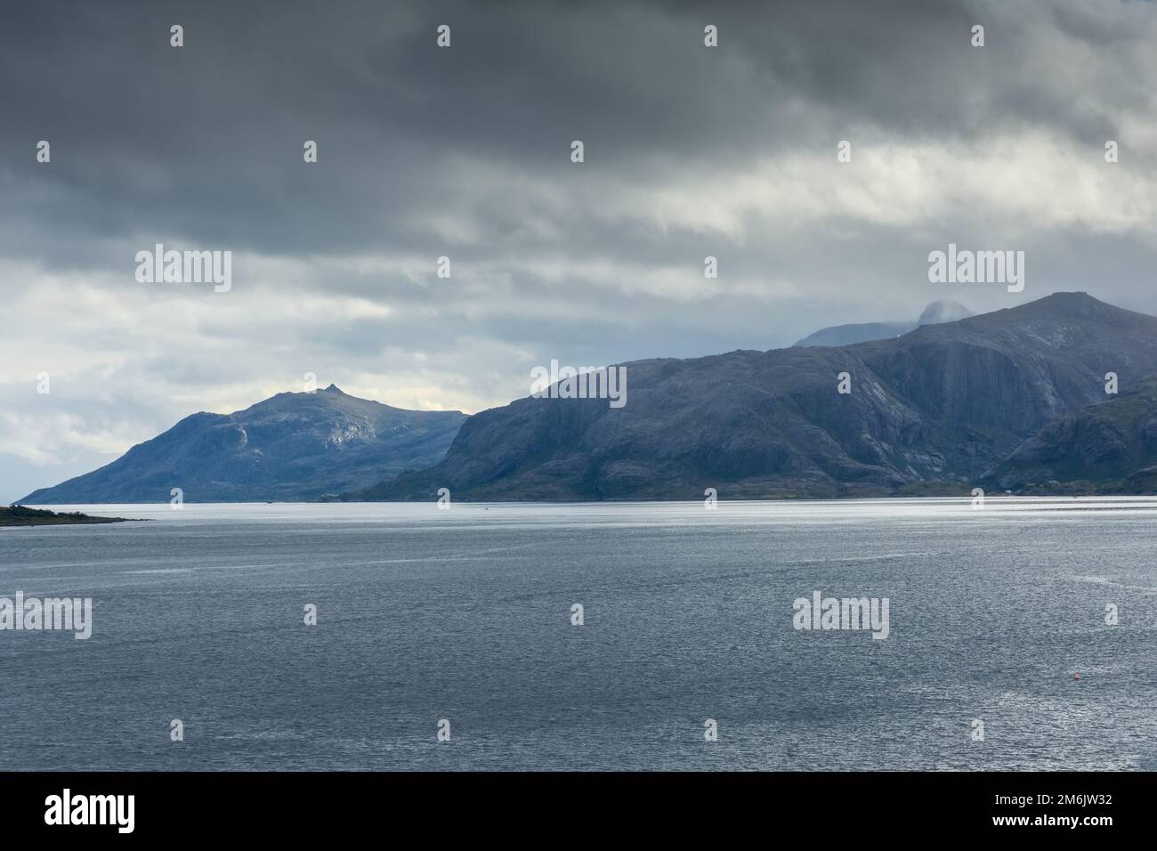 Landscape of the fjord around Svolvaer, main city of the Lofoten ...
