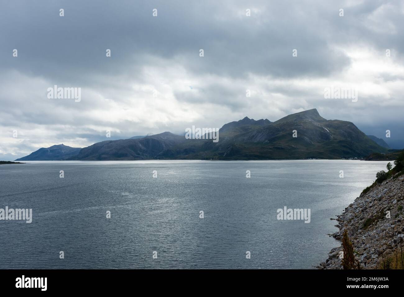 Landscape of the fjord around Svolvaer, main city of the Lofoten ...