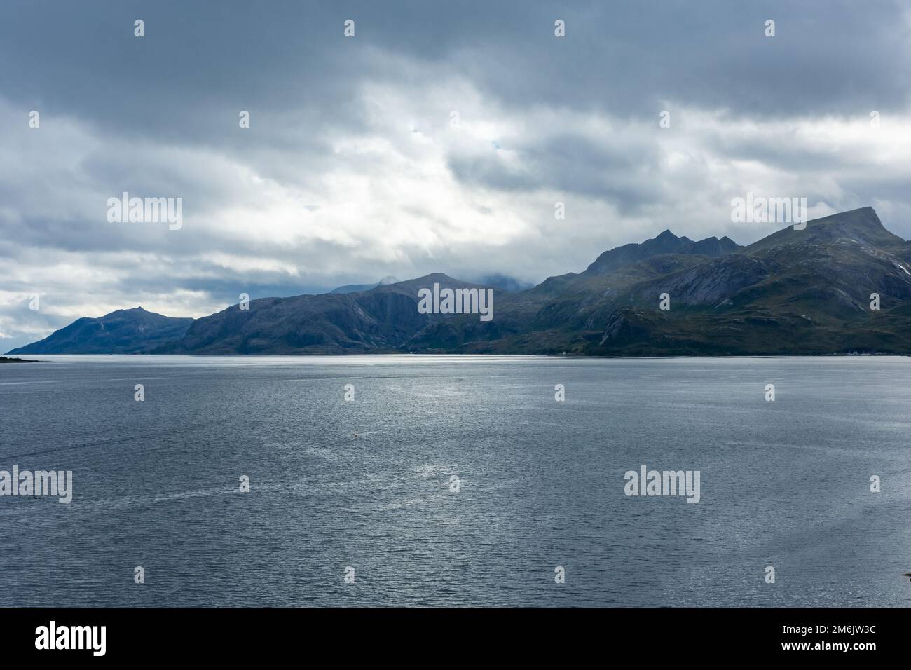 Landscape of the fjord around Svolvaer, main city of the Lofoten ...