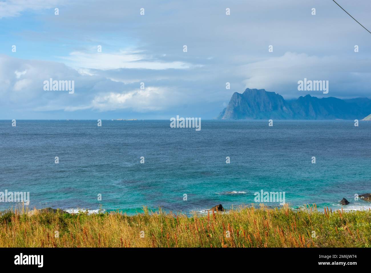 View of the Ocean from Myrland Beach, Lofoten, Norway Stock Photo - Alamy
