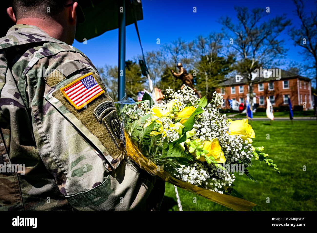 A bouquet of flowers is displayed during a change of responsibility on ...
