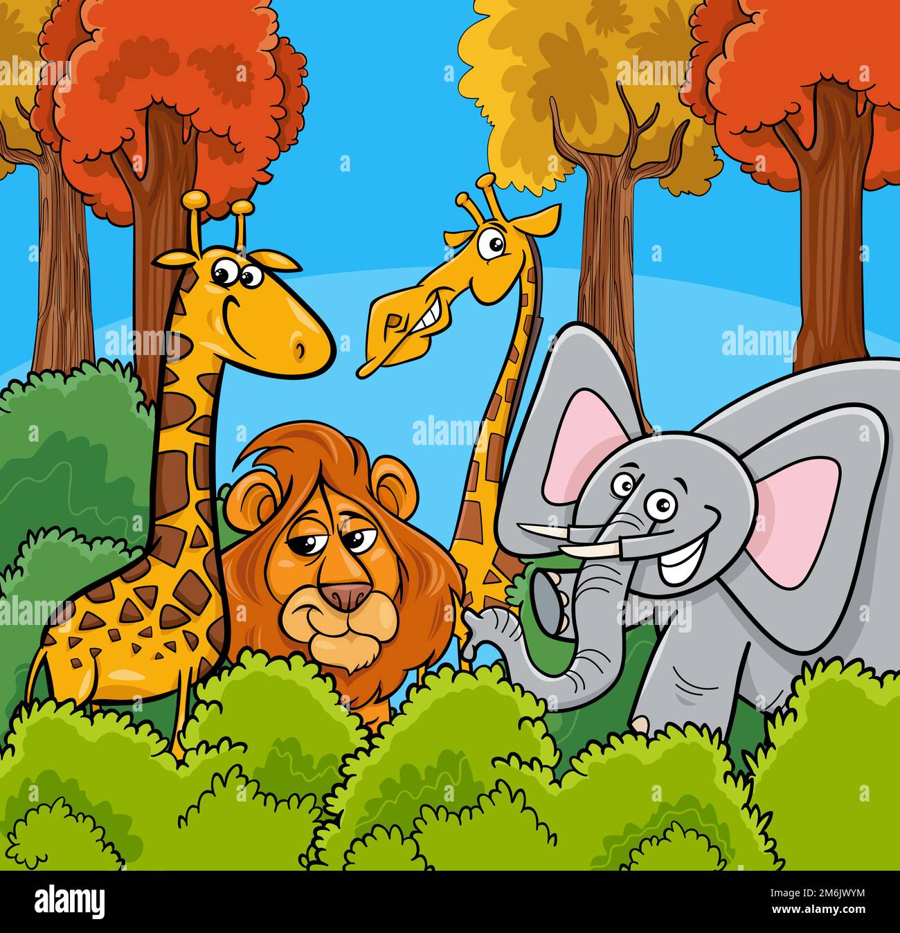 Cartoon wild Safari animal characters group Stock Photo - Alamy