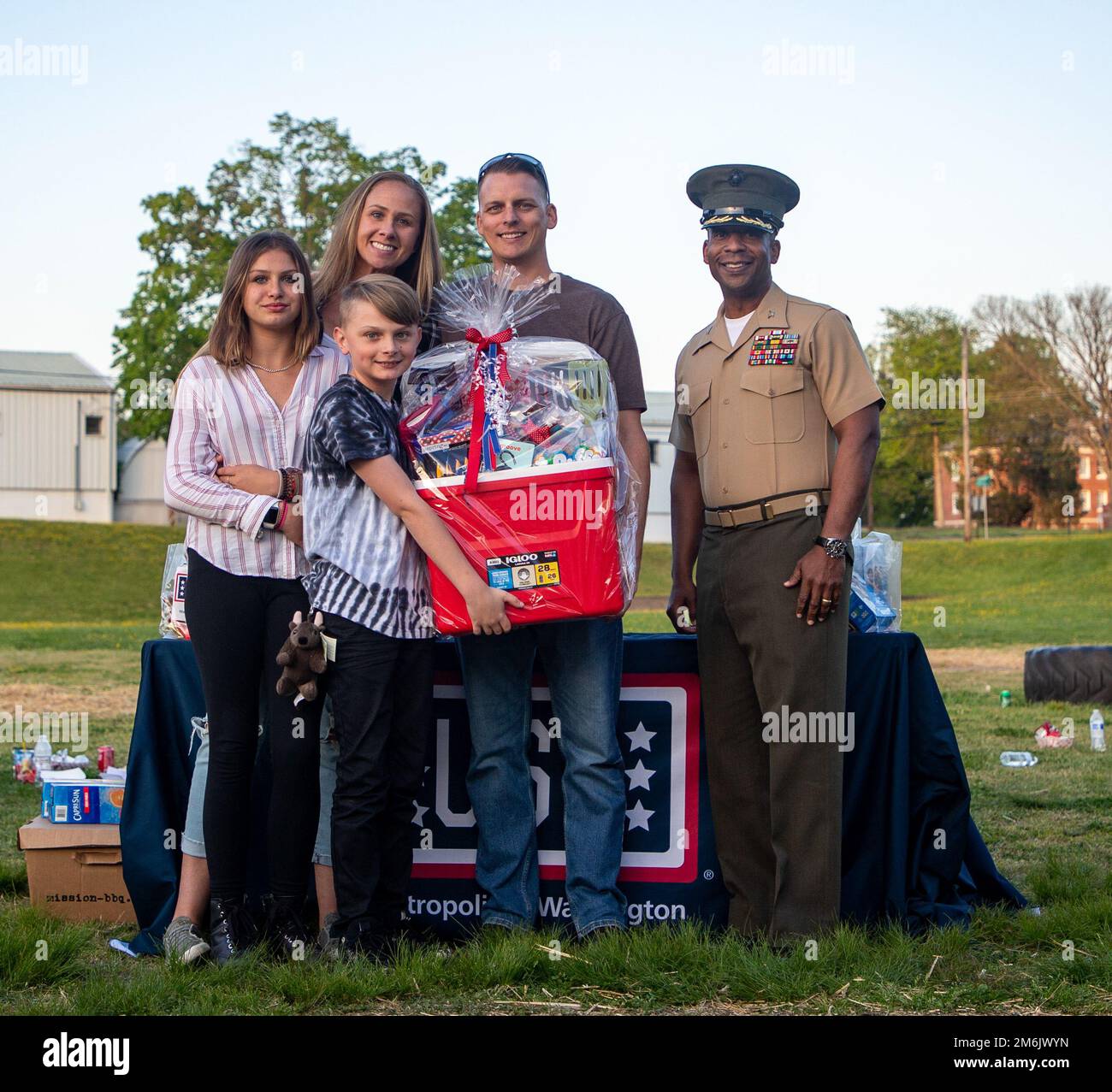 The Wheeler Family poses for a group photo with U.S. Marine Corps Col ...