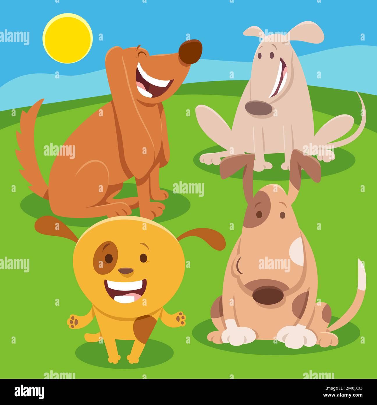 Cute cartoon dogs animal characters group Stock Photo - Alamy