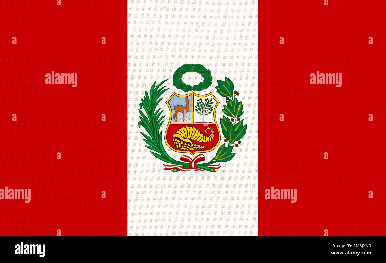 Flag of Peru. Peruvian flag on fabric surface. Fabric Texture Stock ...