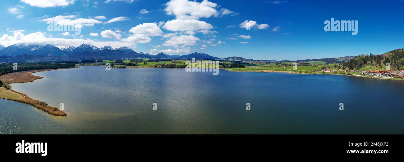 Aerial view of the Hopfensee in good weather Stock Photo - Alamy