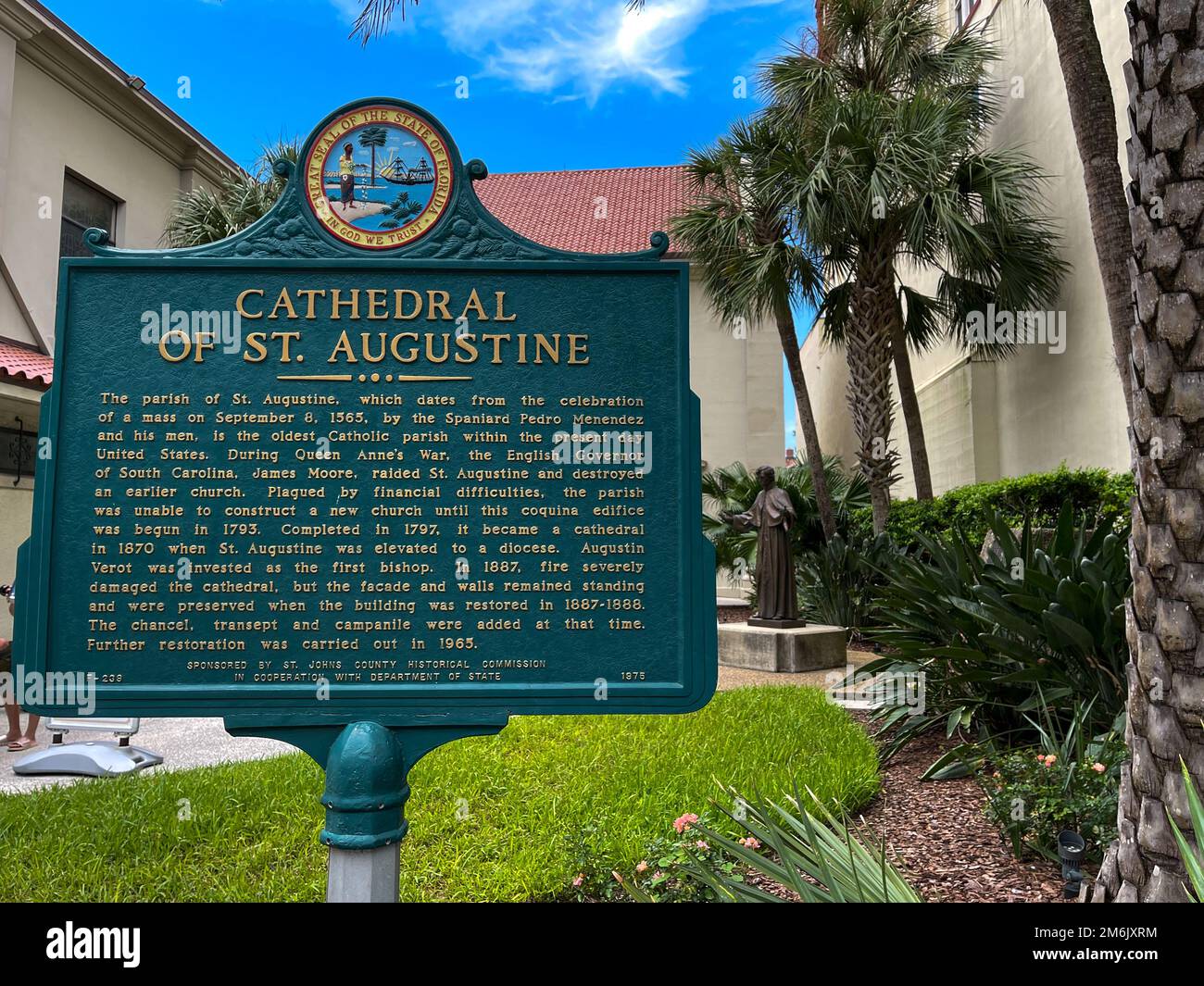 St. Augustine, FL USA - July 14, 2021: The sign at the Cathedreal of St ...