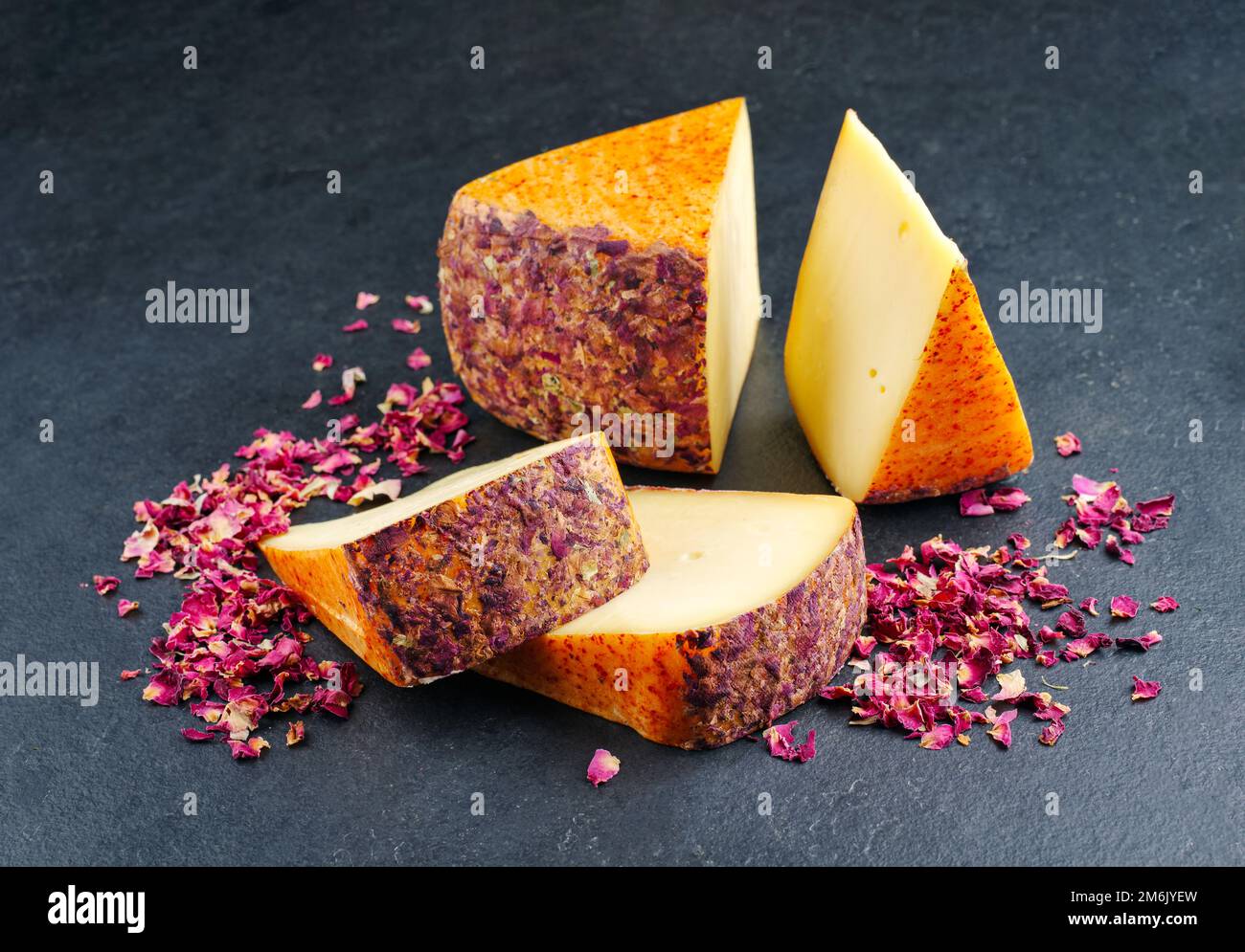 Modern style traditional aged rose blossom mountain cheese of the Alps ...