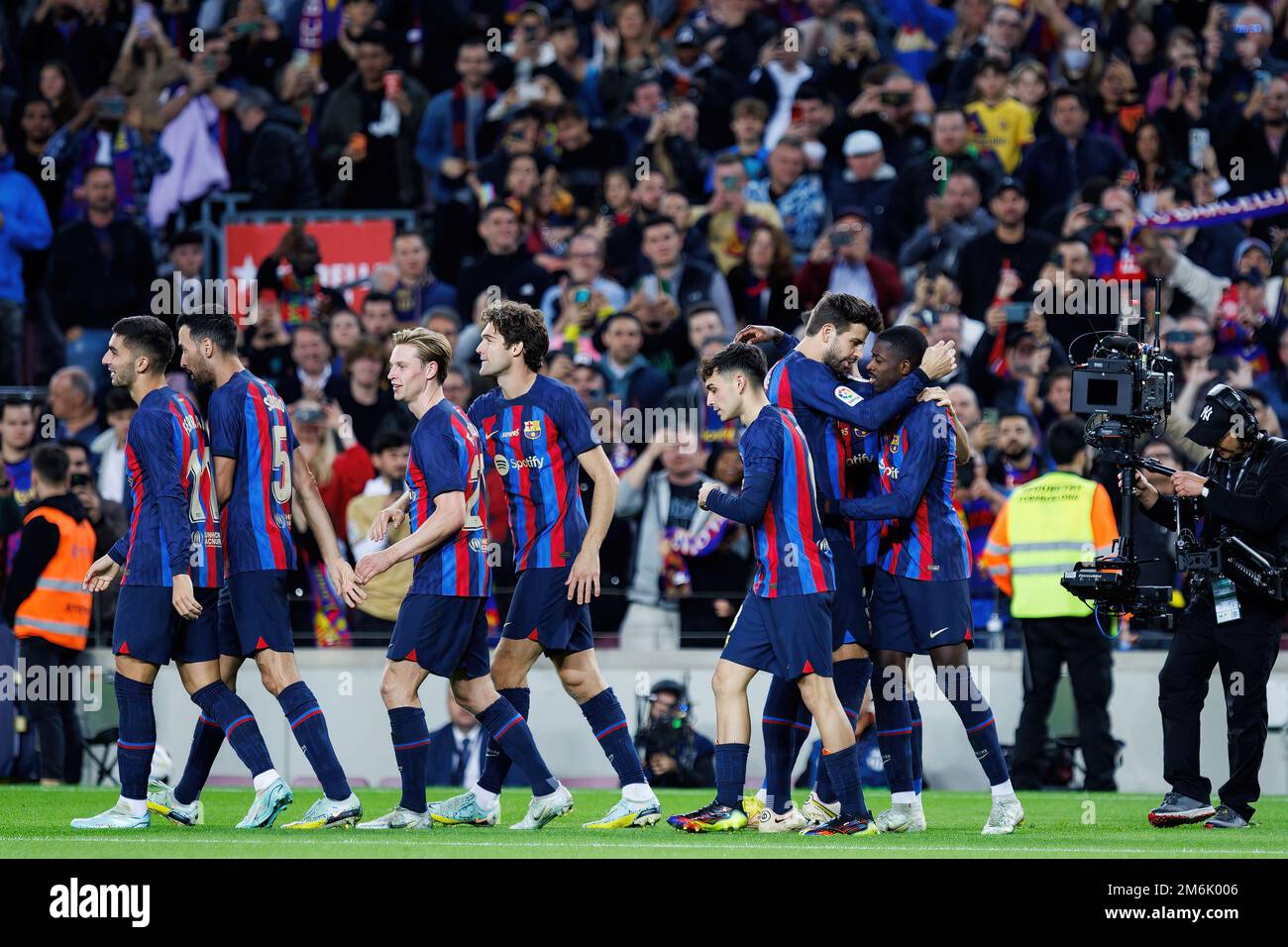 BARCELONA - NOV 5: Barcelona players celebrate after scoring a goal ...