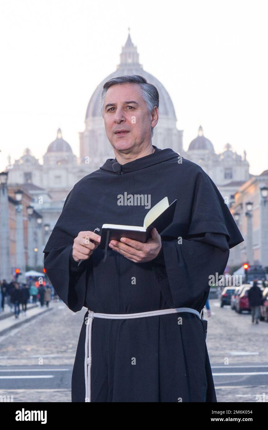 Rome, Italy. 04th Jan, 2023. A priest is interviewed at the beginning ...