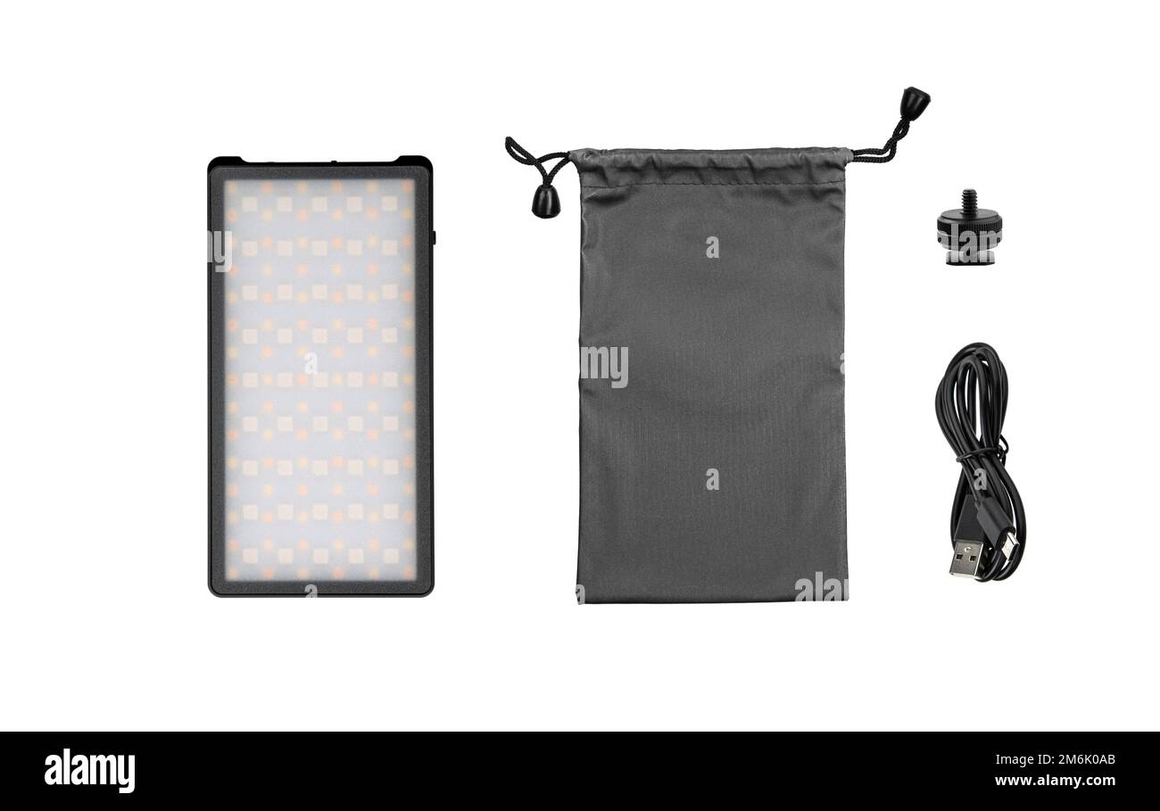 A small portable LED panel on the battery. Lighting device for photo ...