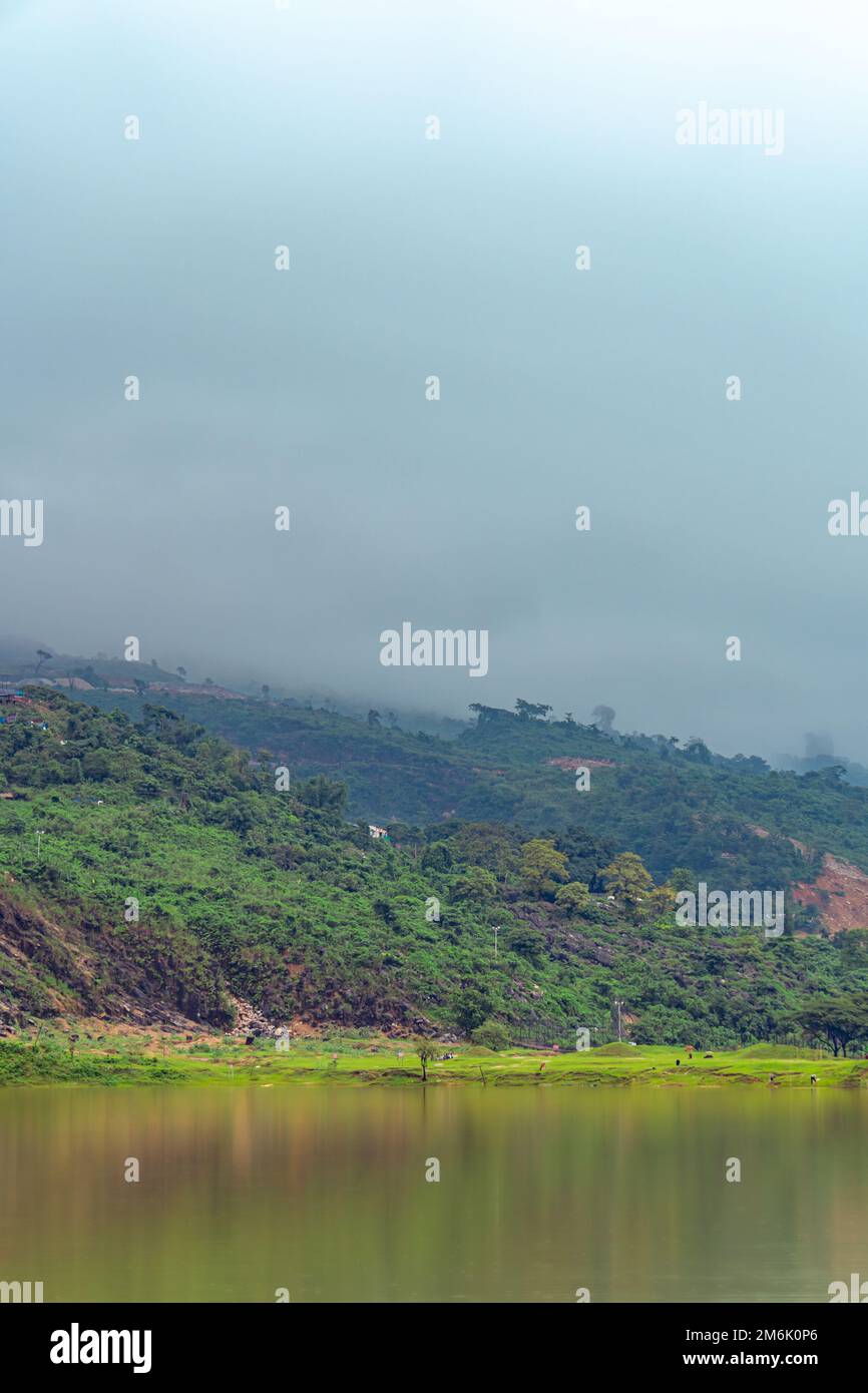 Natural landscape with lake and mountains at Niladri Lake Sunamganj ...