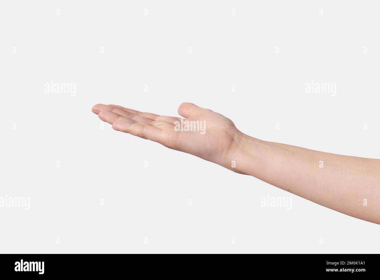 Begging female hand isolated on white Stock Photo - Alamy