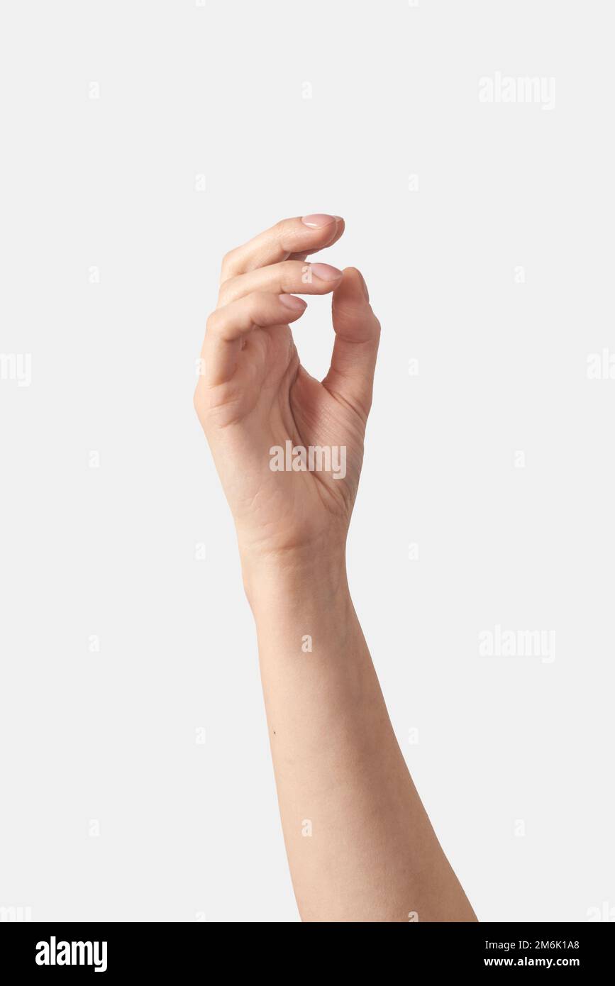 Female hand gesture isolated on white Stock Photo - Alamy