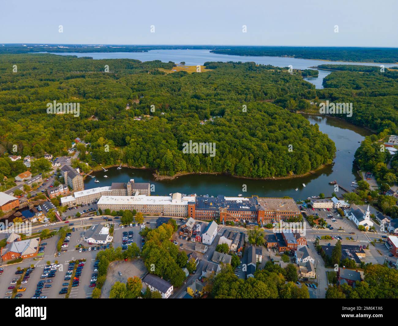Newmarket Mills building aerial view on Lamprey River on Main Street in ...
