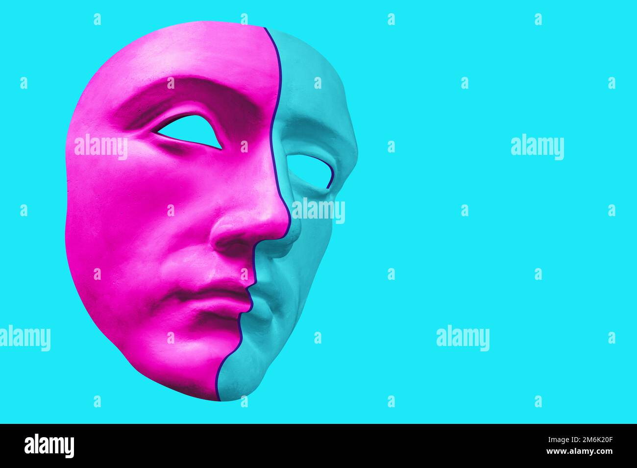 Collage with antique sculpture of mask human face in pop art style ...