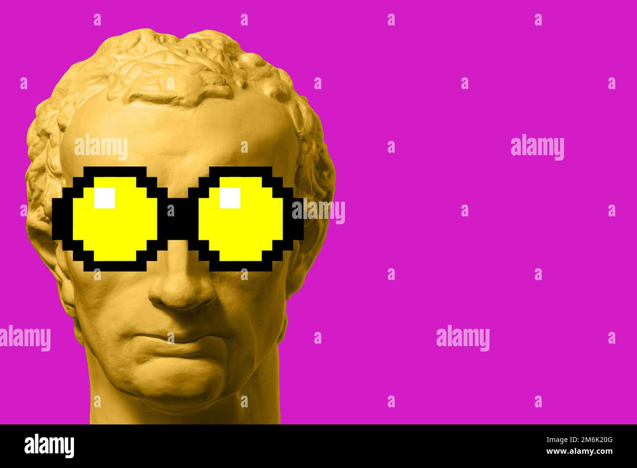 Collage with antique sculpture of male face in pop art style. Modern ...