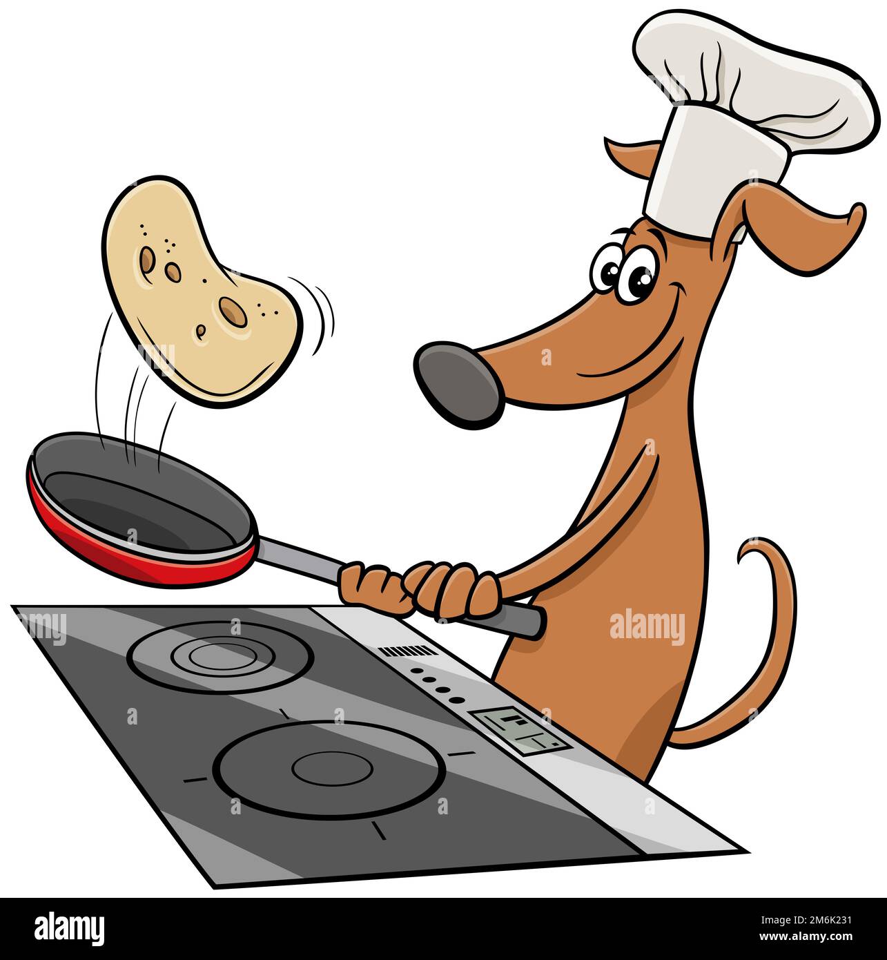 Cartoon dog animal character frying pancakes Stock Photo - Alamy