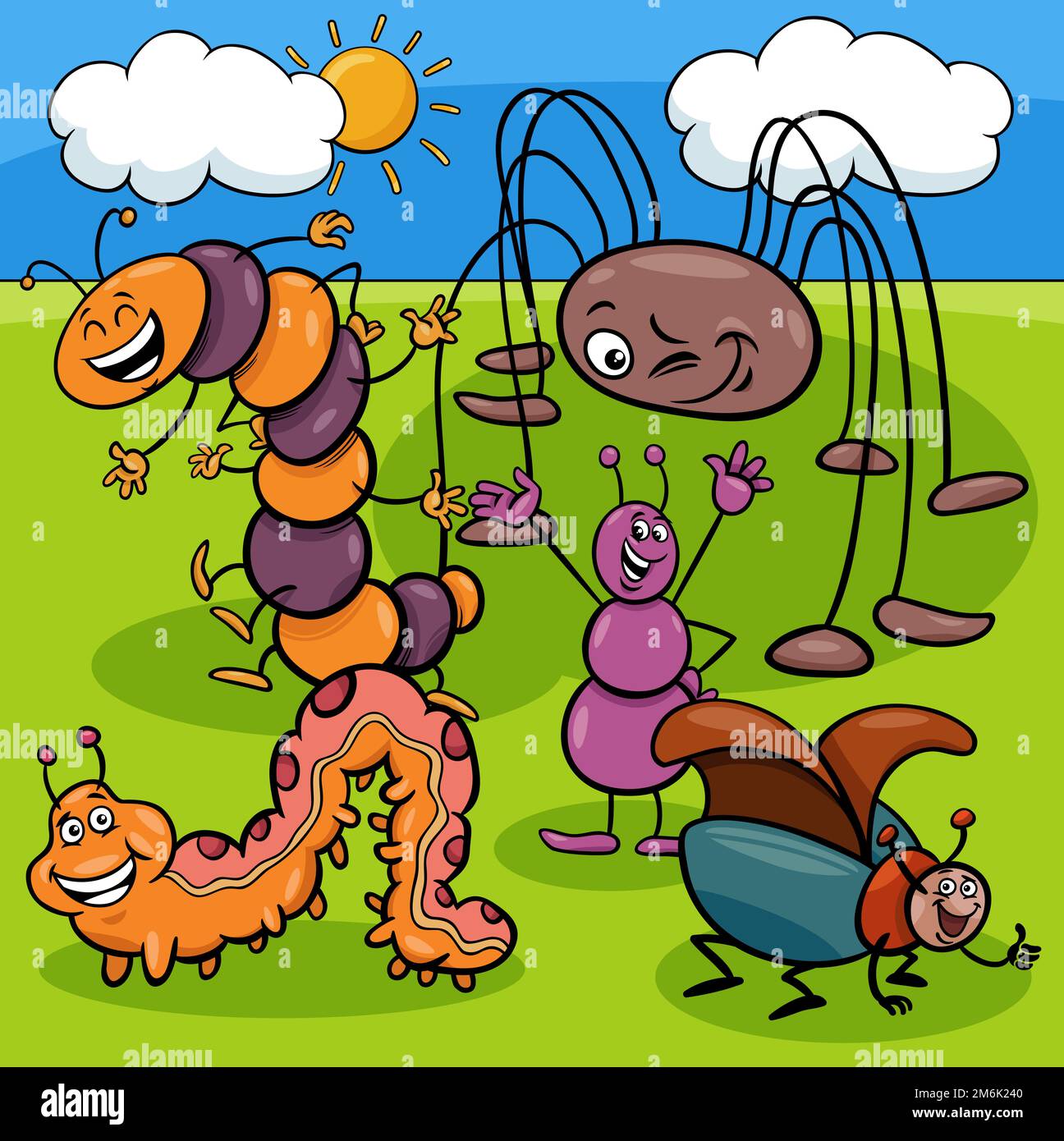 Funny cartoon insects characters group Stock Photo - Alamy