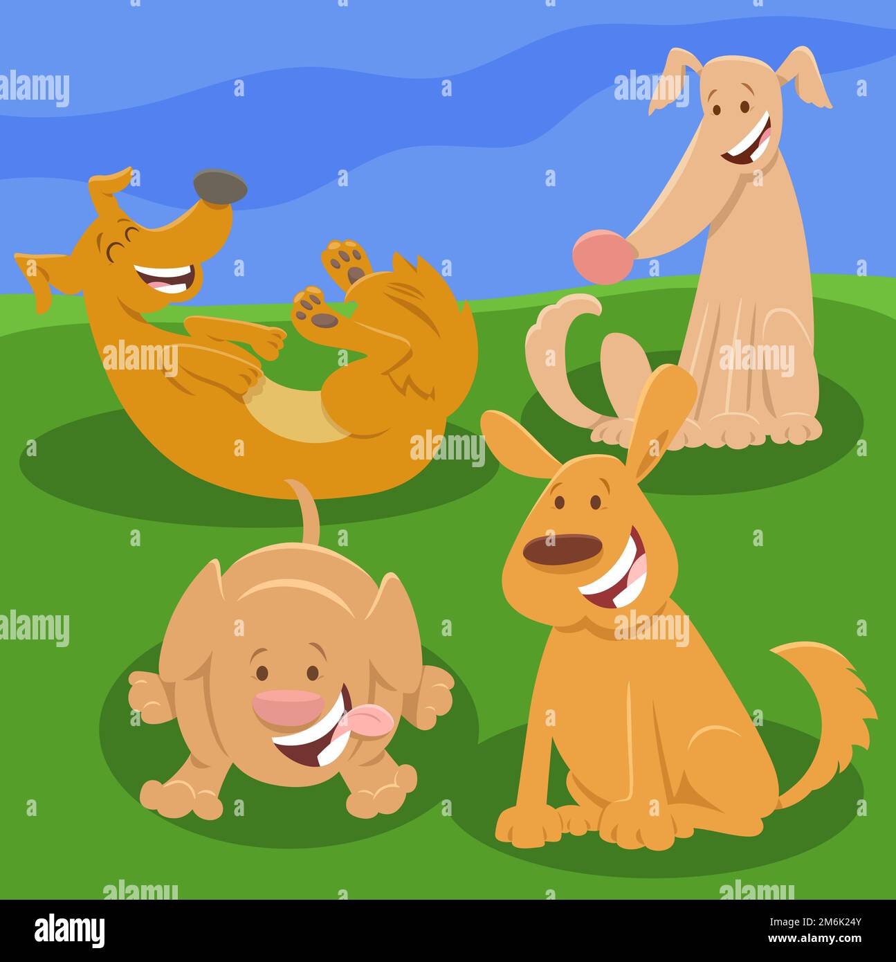 Cartoon playful dogs and puppies animal characters group Stock Photo ...