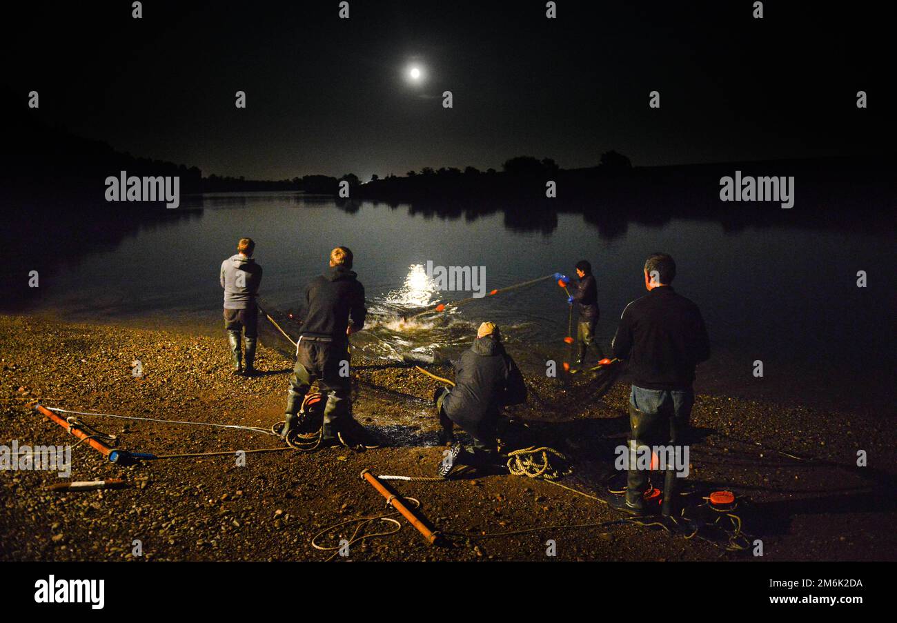 Salmon fishers on the River Tweed at Paxton in May 2014 fishing at ...