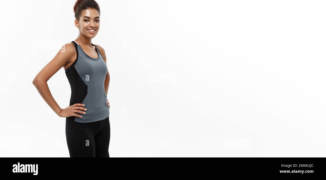 Healthy and Fitness concept - Beautiful American African lady in ...