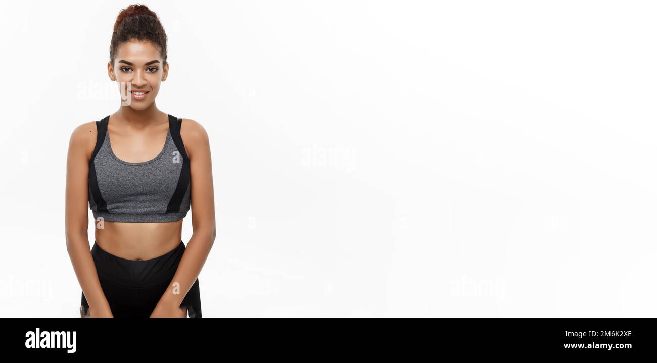 Healthy and Fitness concept - Beautiful American African lady in ...
