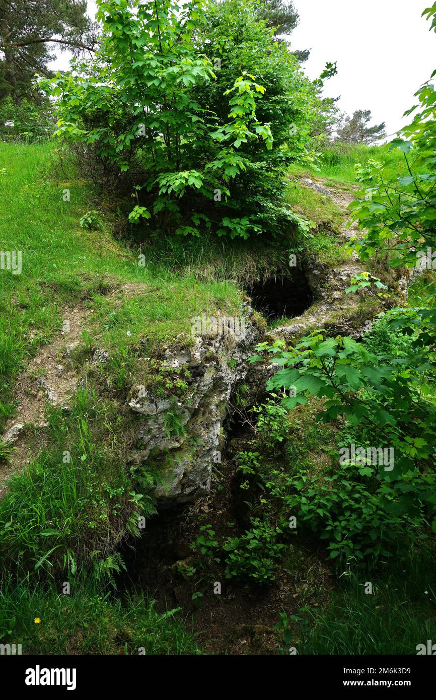 Sand holes; Karst phenomenon near Albstadt-Truchtelfingen; Swabian Alb ...