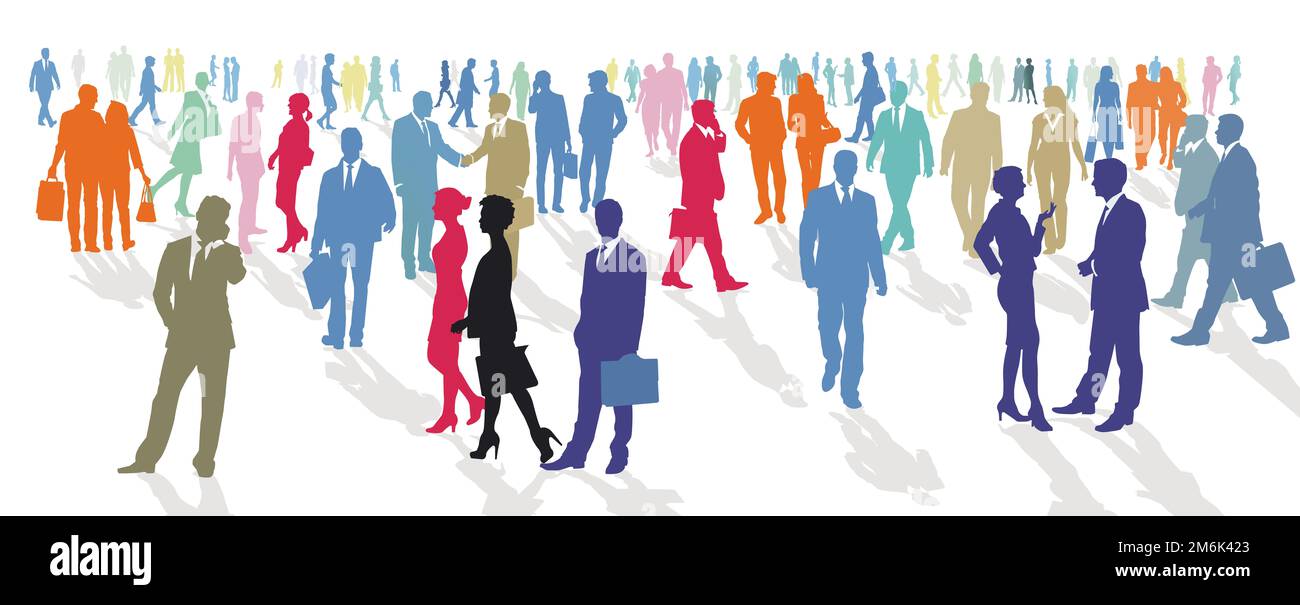 A large colorful group of people together, on white background ...